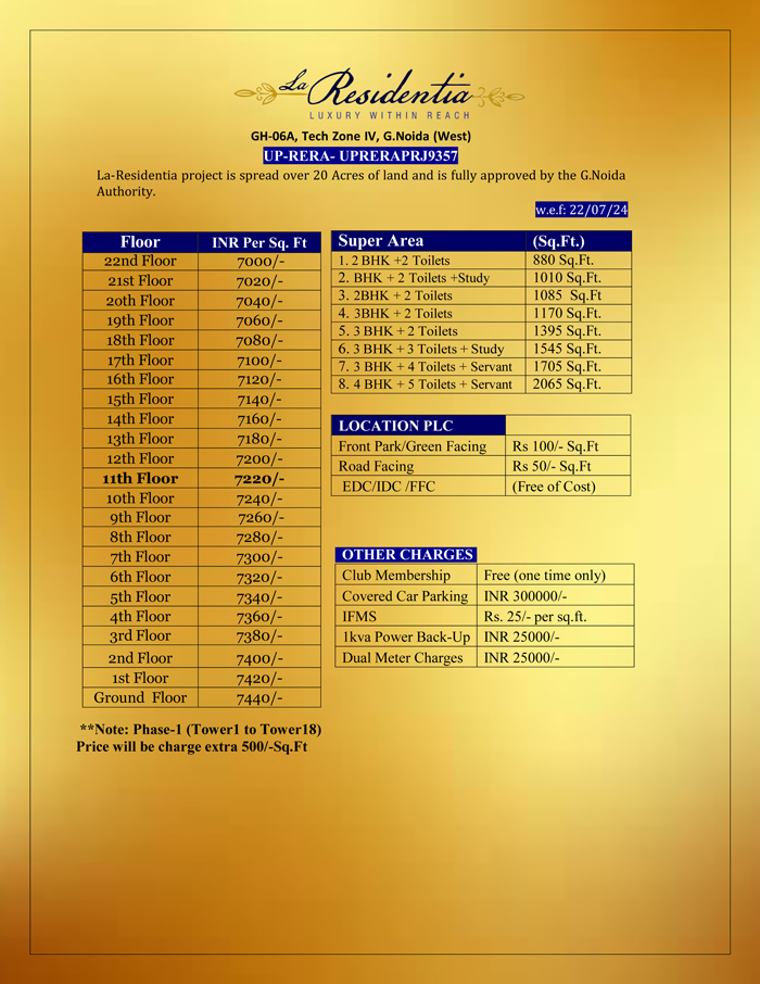 Price List & Payment Plan – LA Residentia